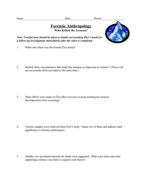 Who Killed the Iceman: Video Worksheet - Geochief.org