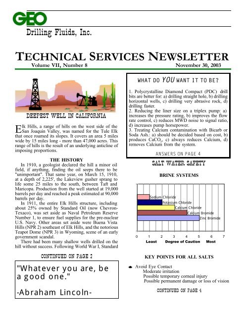 Volume 7 Number 8 - GEO Drilling Fluids, Inc.