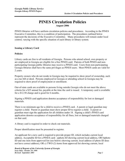 PINES Circulation Policies - Georgia Public Library Service