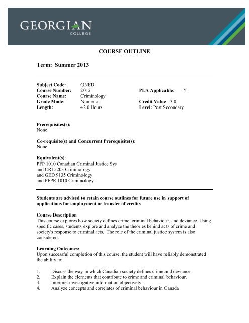 Georgian College Course Outline