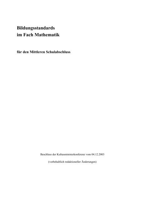 Bildungsstandards Mathematik für den mittleren Schulabschluss