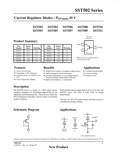 SST502 Series Current Regulator Diodes
