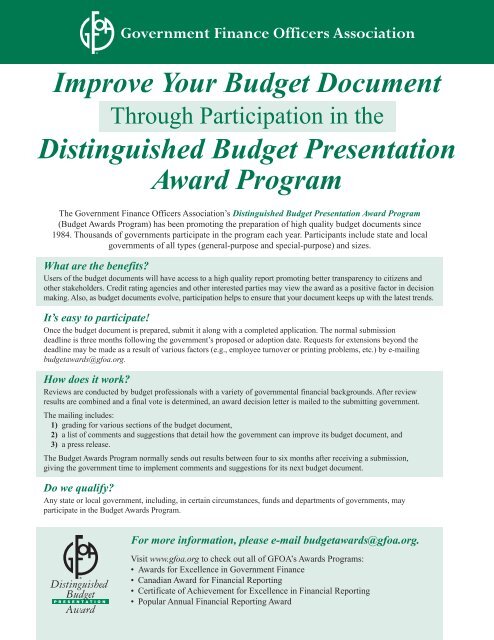 Distinguished Budget Presentation Award Program - Government ...
