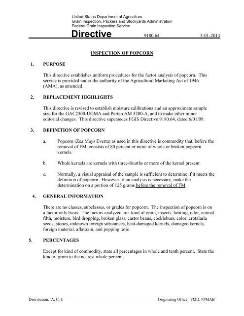 FGIS 9180.64 - Grain Inspection, Packers & Stockyards Administration