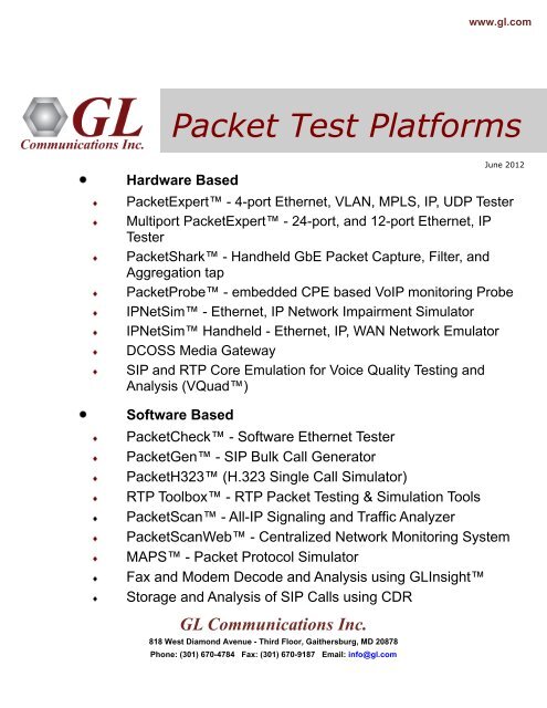 Packet Test Tools - GL Communications Inc