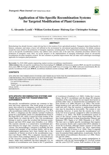 Application of Site-Specific Recombination Systems for Targeted ...