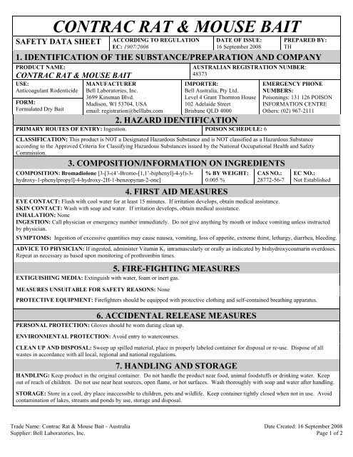 Contrac Rat & Mouse Bait MSDS - Knock-Out Pest Control