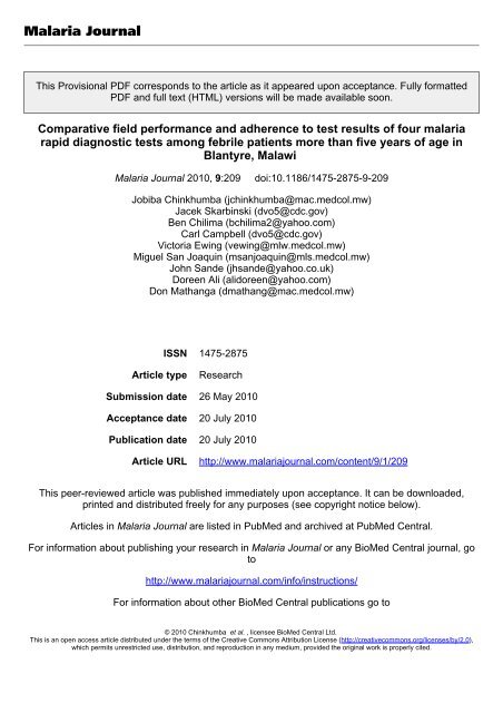 Malaria Journal - GHDonline