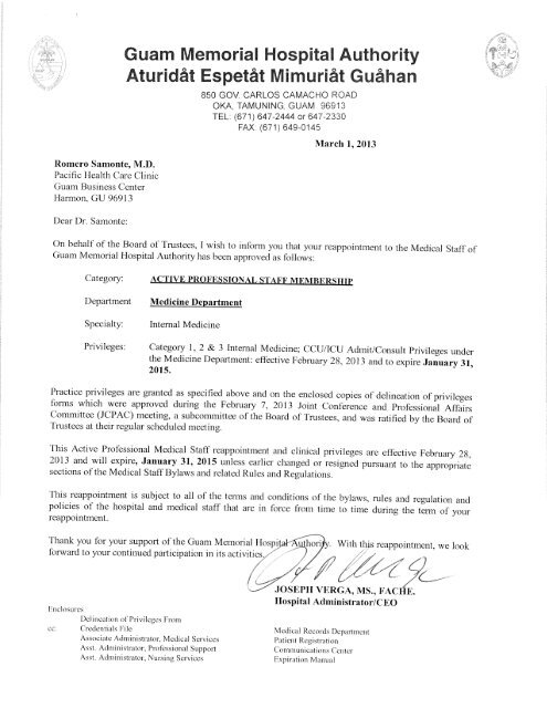 Samonte, Romeo, MD. - Guam Memorial Hospital Authority
