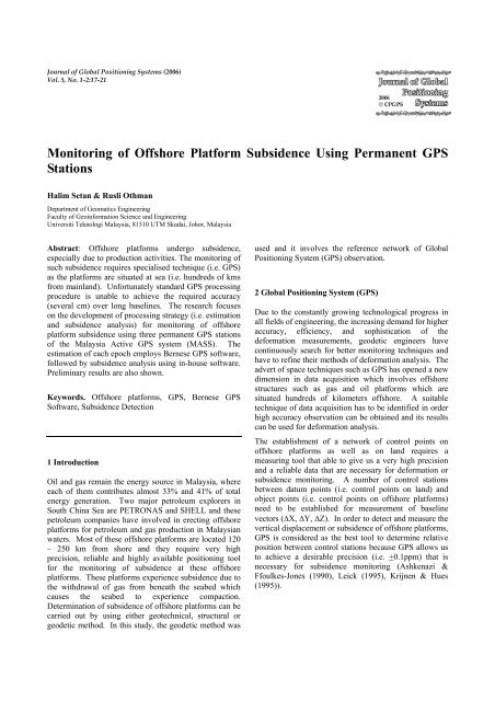 Monitoring of Offshore Platform Subsidence Using Permanent GPS ...