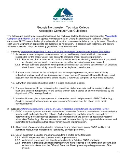 GNTC Computer Use Policy - Georgia Northwestern Technical ...