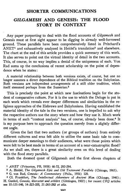 Gilgamesh and Genesis: The Flood Story in Context