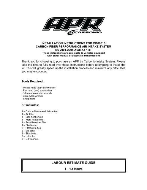 Audi B6 A4 Installation Instructions - APR