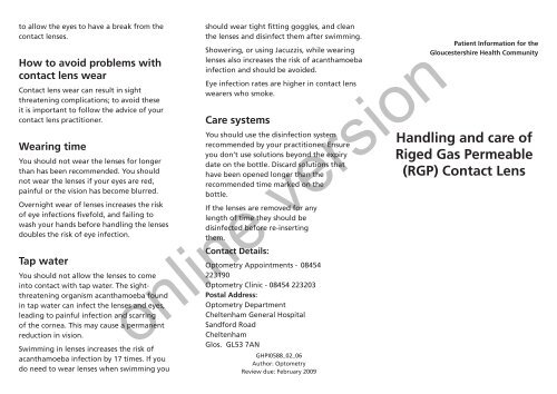 Handling and care of Riged Gas Permeable (RGP) Contact Lens