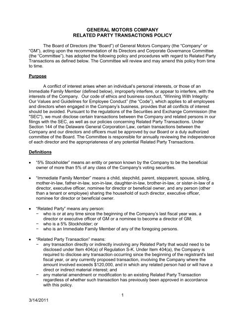 general motors company related party transactions policy