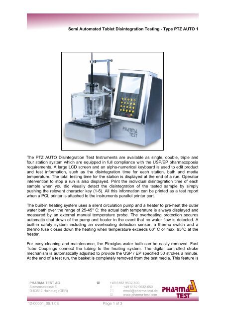 Semi Automated Tablet Disintegration Testing - Type ... - Globopharma