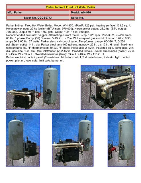 Parker Indirect Fired Hot Water Boiler