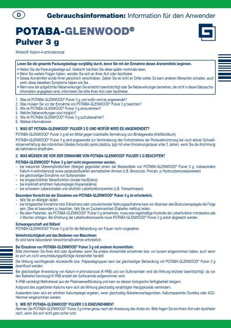 POTABA-GLENWOOD® Pulver 3 g - Glenwood GmbH