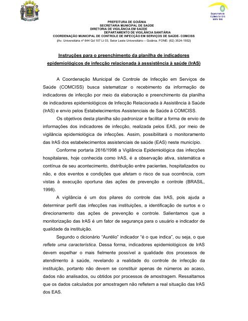 Instruções para o preenchimento da planilha de indicadores ... Instruções para o preenchimento da planilha de indicadores ...