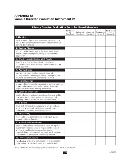 APPENDIX M Sample Director Evaluation Instrument #1