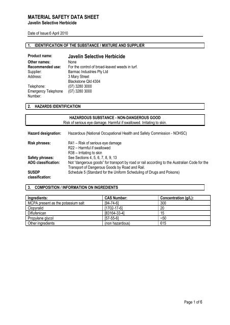 MSDS - Globe Australia