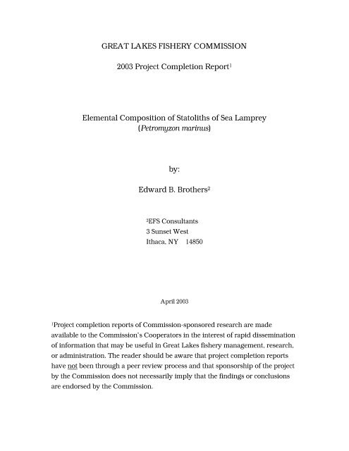 Elemental composition of statoliths of sea lamprey - Great Lakes ...