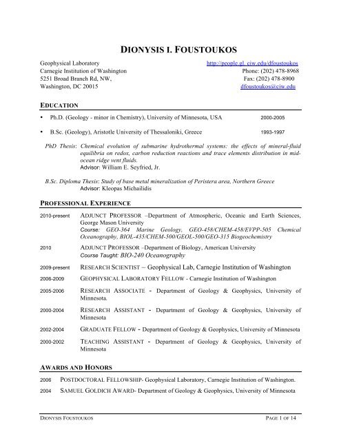 DIONYSIS I. FOUSTOUKOS - Geophysical Laboratory