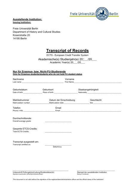 Transcript of Records - Freie Universität Berlin
