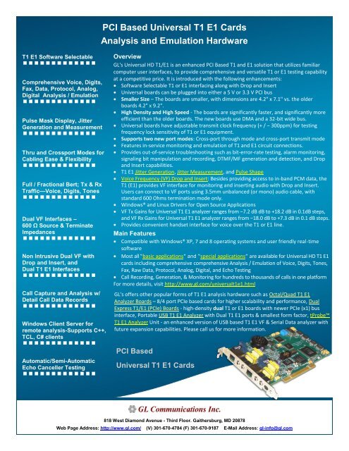 Universal T1E1 Cards Brochure