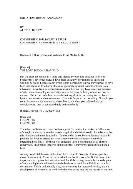 Initiation Human and Solar - Alice Bailey - Hermetic Order of the ...
