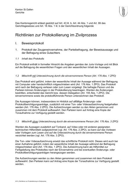 Richtlinien zur Protokollierung im Zivilprozess - St.Gallische ...