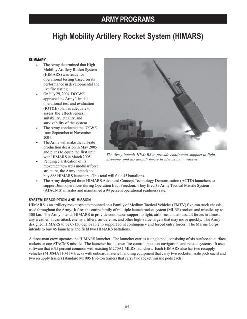 High Mobility Artillery Rocket System (HIMARS) - DOT&E