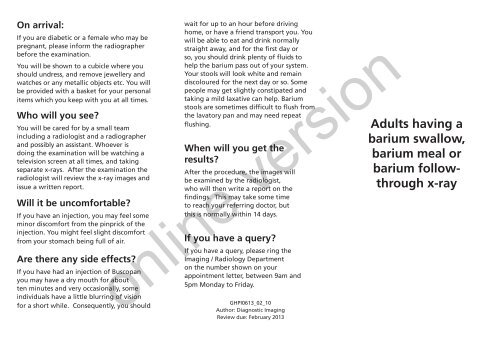 Adults having a barium swallow, barium meal or barium follow ...