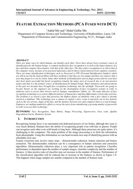 FEATURE EXTRACTION METHODS (PCA FUSED DCT)