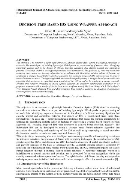 DECISION TREE BASED IDS USING WRAPPER APPROACH