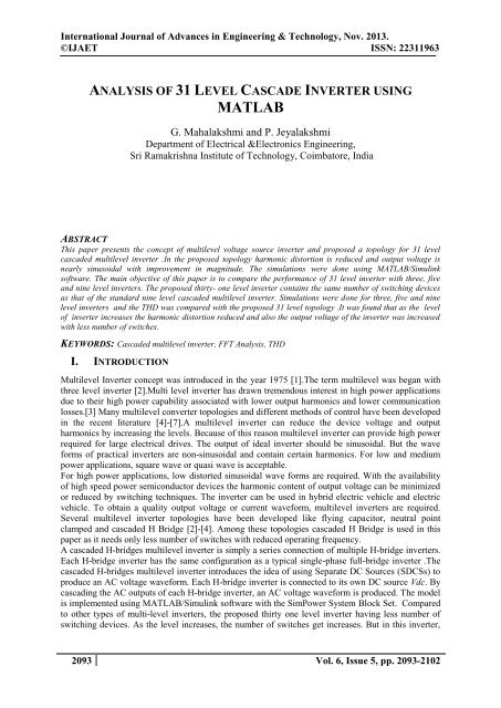 ANALYSIS OF 31 LEVEL CASCADE INVERTER MATLAB