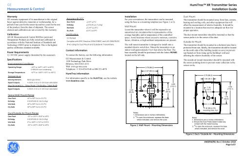 GE HumiTrac™ XR Transmitter Series Measurement & Control ...