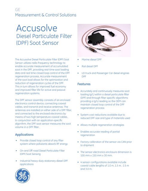 Accusolve diesel particulate filter (DPF) soot sensor - GE ...
