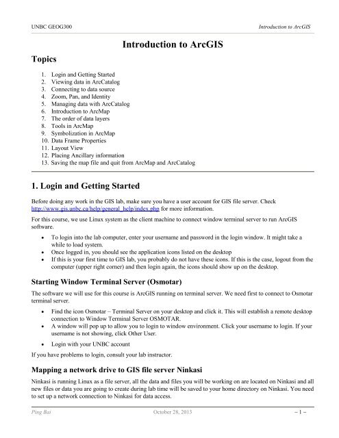 Introduction to ArcGIS - UNBC GIS Lab