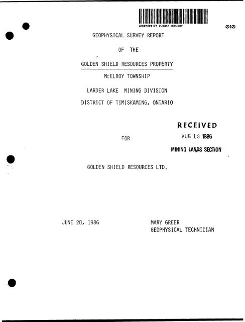 GEOPH SUR RPT - Geology Ontario
