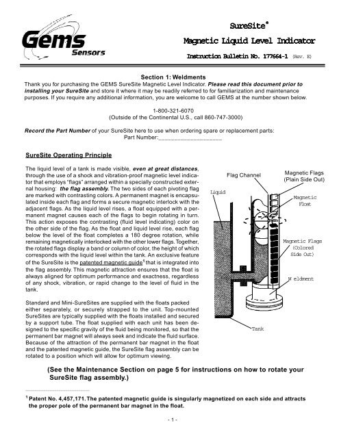 SureSite® Magnetic Liquid Level Indicator - Gems™ Sensors ...