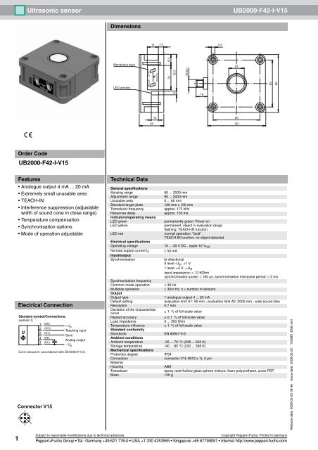 1 Ultrasonic sensor UB2000-F42-I-V15