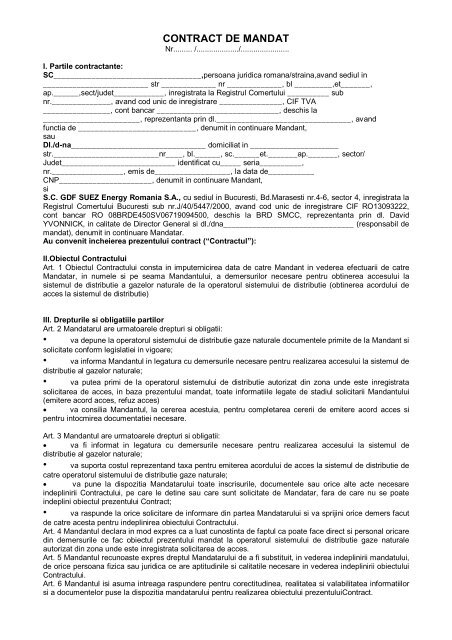 CONTRACT DE MANDAT • • • • - GDF SUEZ Energy România