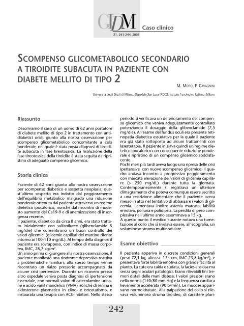 scompenso glicometabolico secondario a tiroidite subacuta