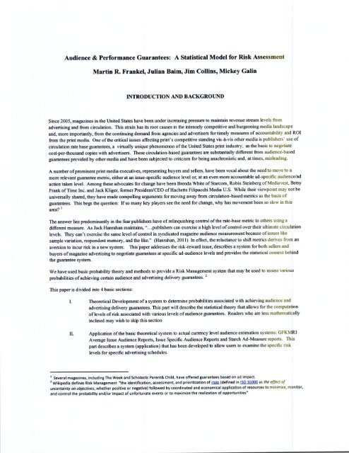 Audience & Performance Guarantees: A Statistical Model ... - GfK MRI