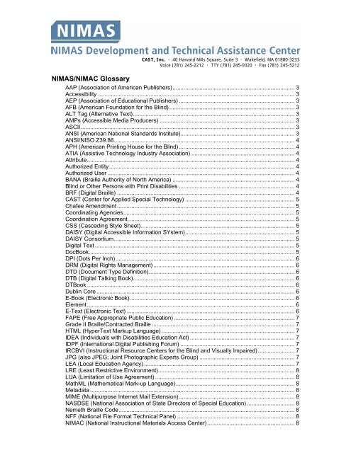 NIMAS/NIMAC Glossary - Georgia Public Library Service