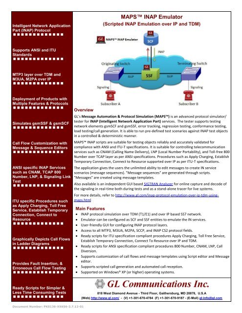 MAPS™ ANSI INAP over IP Interface Emulator Brochure - GL ...
