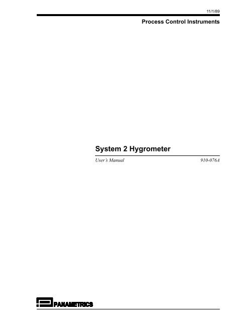 System 2 Hygrometer - GE Measurement & Control