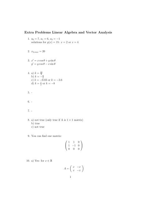 Extra Problems Linear Algebra and Vector Analysis