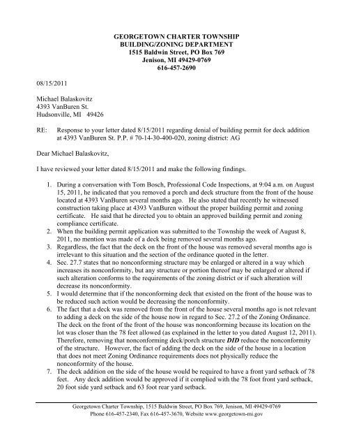 second letter - Georgetown Township